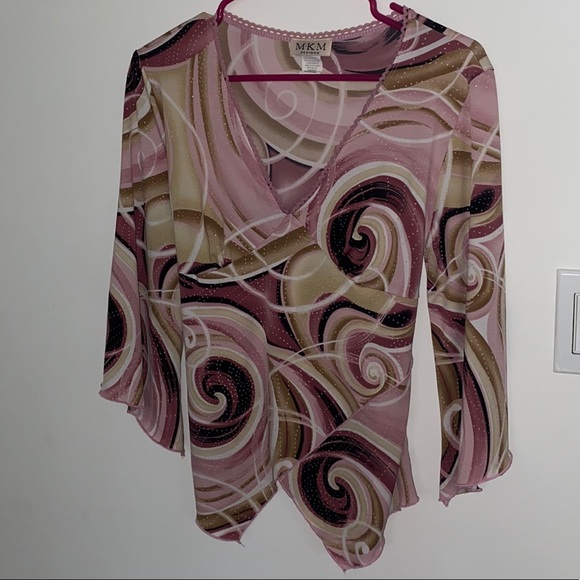 MKM Designs | Tops | Vintage Mkm Designs Pinktan 34 Bell Sleeve Top ...